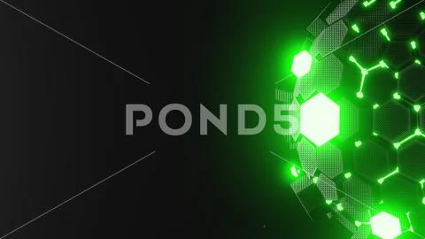 Visualize a futuristic hexagonal neon green sphere glowing in a dark 3D ...