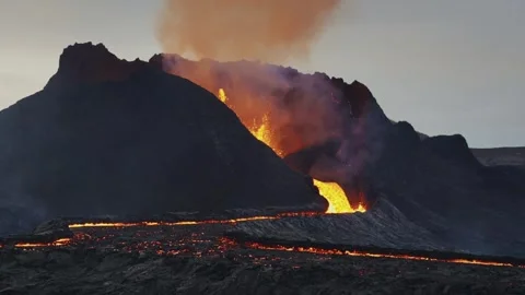 Volcanic eruption explosion and lava flo... | Stock Video | Pond5