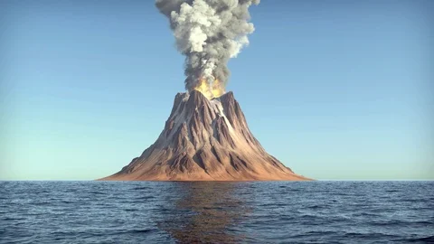 Volcano eruption on an island in the oce... | Stock Video | Pond5