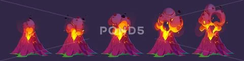Volcano with lava eruption animation illustration: Graphic #249142481