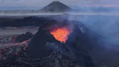 Volcano Lava Fissure Eruption Sunrise Ma... | Stock Video | Pond5