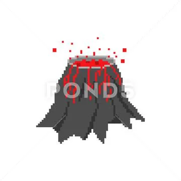 Volcano pixel art. pixelated Mountain with crater and lava. 8 bit ...