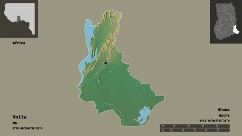 Volta location. Ghana. Relief map | Stock Video | Pond5