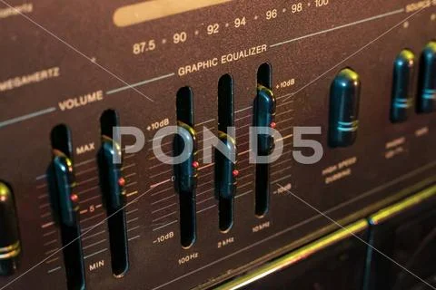 Volume and equalizer controller detail in an old stereo equipment ...