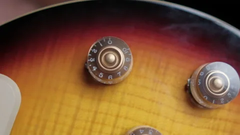 Volume and tone controls of classic wood... | Stock Video | Pond5