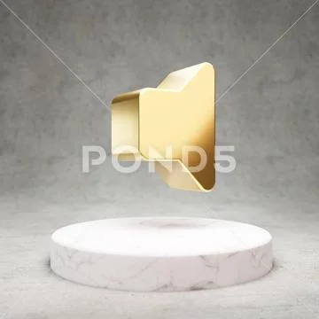 Volume Off icon. Shiny golden University symbol on white marble podium ...