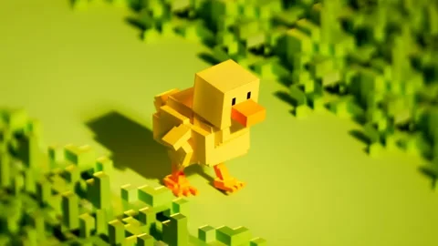 Voxel cute chicken Walking cycle on a gr... | Stock Video | Pond5