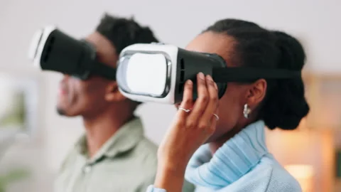 Vr, future virtual reality and black cou... | Stock Video | Pond5