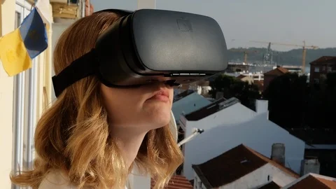 VR Headset Girl Outside On Sunny Day | Stock Video | Pond5