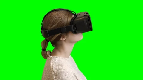 VR Headset Girl Profile On Green Screen ... | Stock Video | Pond5