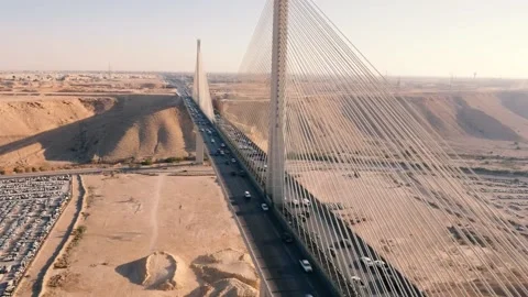 Wadi Laban Bridge, a cable-stayed bridge... | Stock Video | Pond5