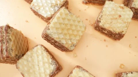 Wafer cookies chocolate on the floor in ... | Stock Video | Pond5