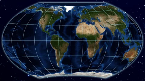 Wagner VI world map projection - blue ma... | Stock Video | Pond5
