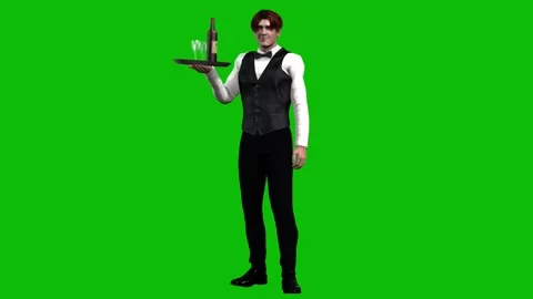 Waiter Holding Tray Green Screen Animati... | Stock Video | Pond5