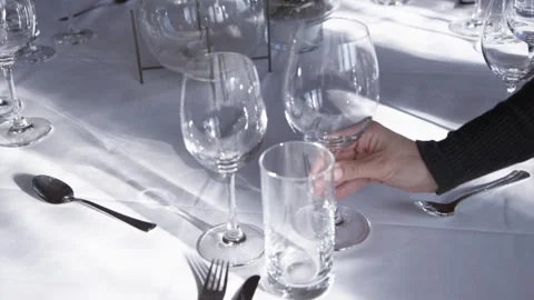 Waiter Placing Clean Wine Glass on Fine ... | Stock Video | Pond5