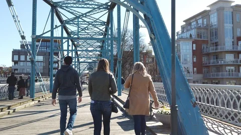 Walking Behind Group Of Three Friends Tw... | Stock Video | Pond5