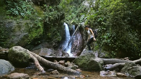 Walking between waterfalls of the Cerro ... | Stock Video | Pond5