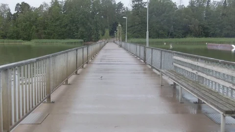 Walking on bridge. Watching two birds pl... | Stock Video | Pond5
