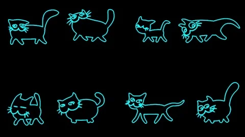 Walking cartoon neon cats. Looped 2D ani... | Stock Video | Pond5