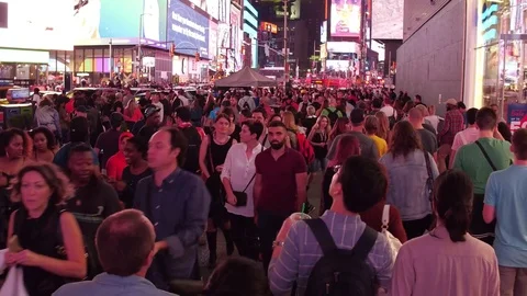 Walking down busy Times Square sidewalk ... | Stock Video | Pond5