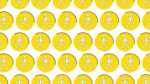 Walking man symbols in yellow circles on... | Stock Video | Pond5