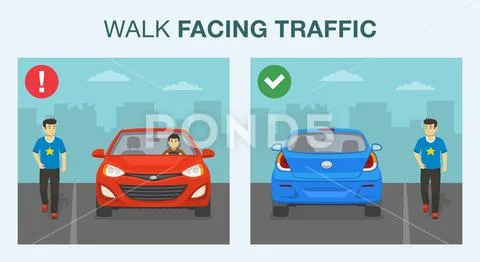 Walking safely on the road. Pedestrian safety rules and tips. Walk or ...
