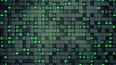 Wall of cubes and random symbols loopabl... | Stock Video | Pond5