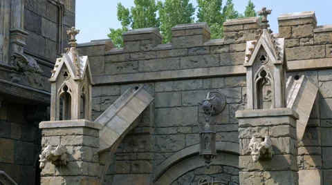 wall of medieval castle with columns, de... | Stock Video | Pond5