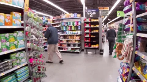 Walmart grocery store interior back aisl... | Stock Video | Pond5