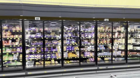 Walmart grocery store interior dairy gla... | Stock Video | Pond5