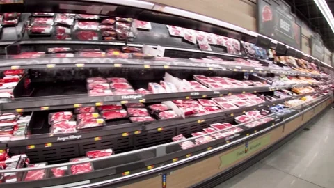 Walmart grocery store interior meat depa... | Stock Video | Pond5
