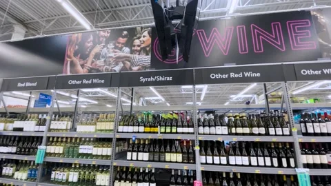 Walmart retail store interior Hwy 1 wine... | Stock Video | Pond5