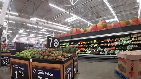 Walmart Supercenter Interior Pan of Prod... | Stock Video | Pond5