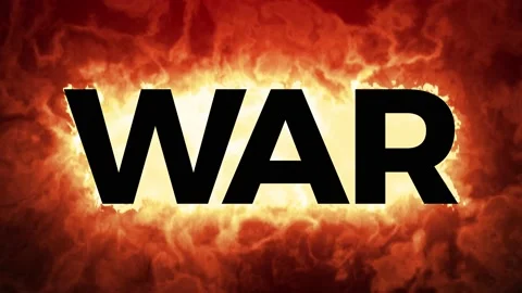 War text burning on fire. Symbol conflic... | Stock Video | Pond5