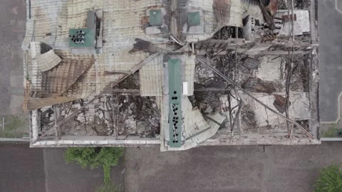 War-torn building in Stoyanka, Bucha dis... | Stock Video | Pond5