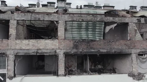 War-torn building in Stoyanka, Bucha dis... | Stock Video | Pond5