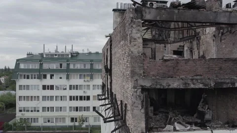 War-torn building in Stoyanka, Bucha dis... | Stock Video | Pond5