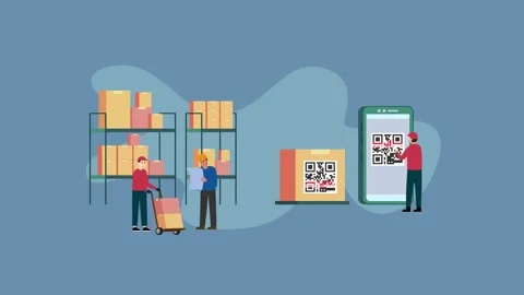 Warehouse With Big Boxes, QR Code Packag... | Stock Video | Pond5