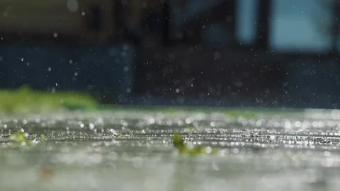 Warm rain water drops fall down onto asp... | Stock Video | Pond5