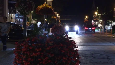 Warm ummer night with people walking and... | Stock Video | Pond5