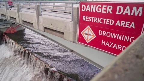 Warning, Danger Dam Restricted Area and ... | Stock Video | Pond5