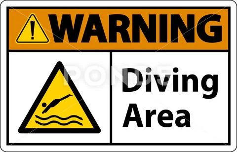 Warning Diving Area Hazard Sign On White Background: Graphic #228136517