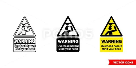 Warning overhead hazard mind your head hazard sign icon of 3 types ...