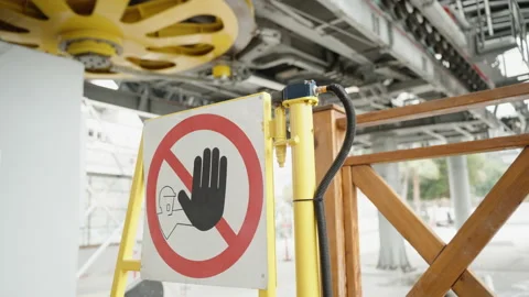A warning red stop sign on the cable car... | Stock Video | Pond5