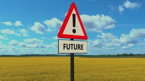 Warning road sign with Future concept on... | Stock Video | Pond5