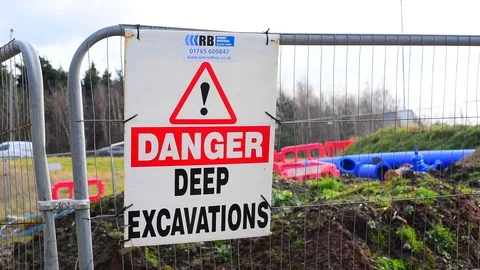 warning sign of deep excavation on const... | Stock Video | Pond5