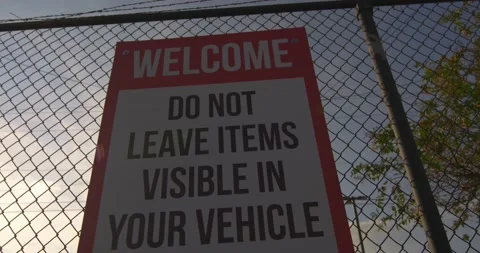 Warning sign "Do not leave items visible... | Stock Video | Pond5