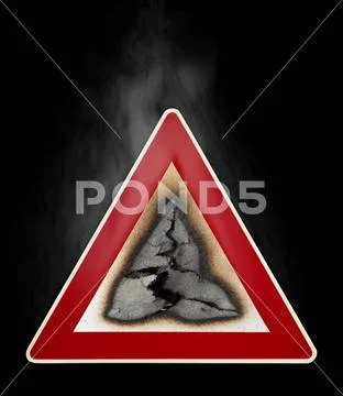 Photograph: Warning sign fire hazard Warning sign fire hazard with ...