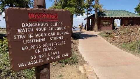 Warning sign at Rainbow Point in Bryce C... | Stock Video | Pond5