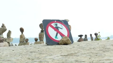 Warning sign at Remic Rapids Park in Ott... | Stock Video | Pond5